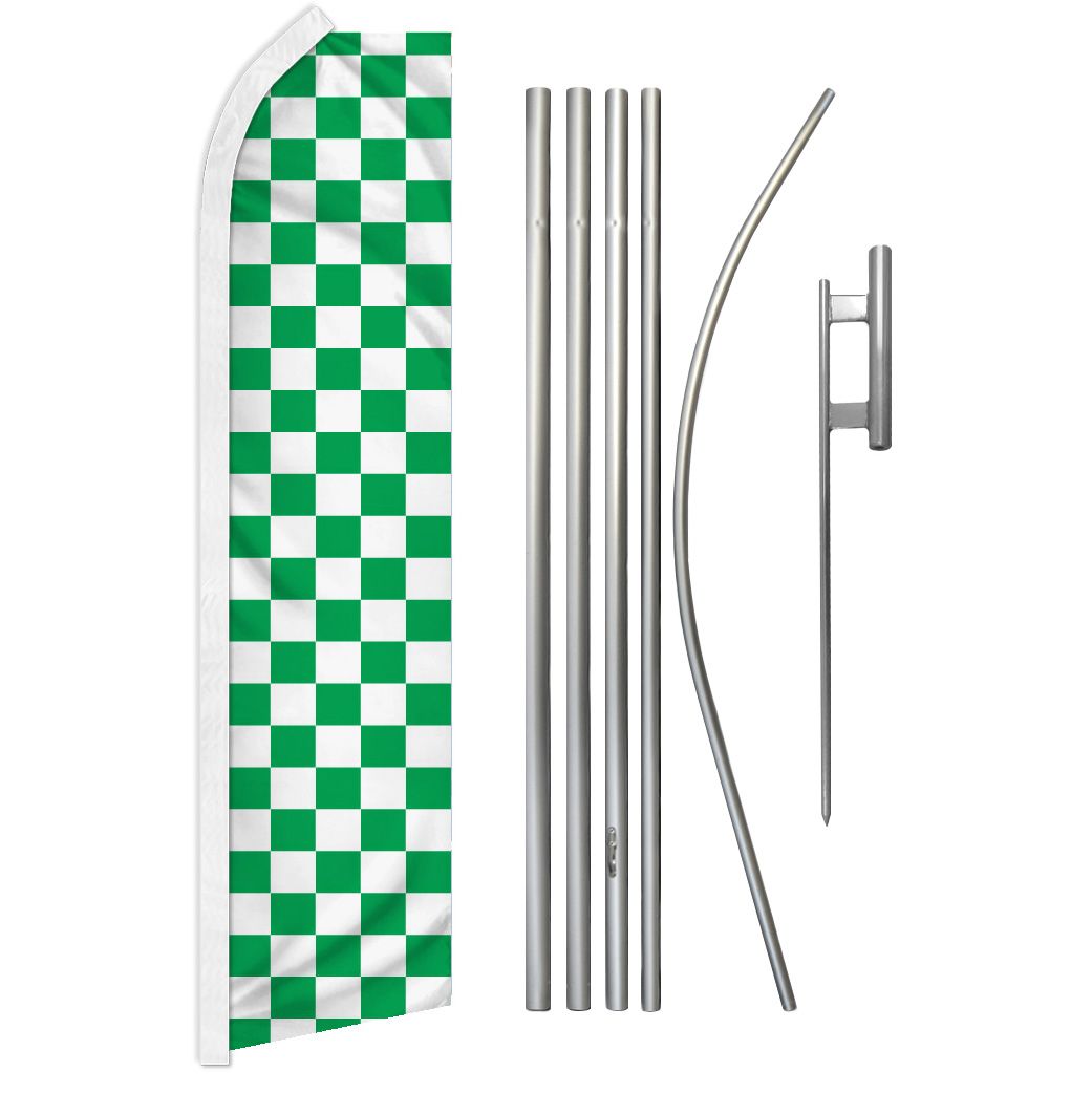 Green & White Checkered Feather Flag Kit — Flagman of America