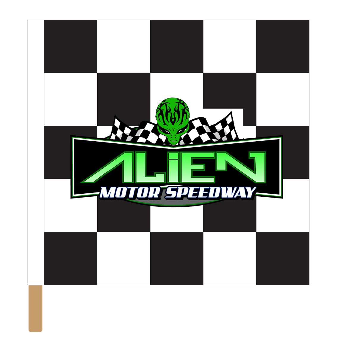 Alien Motor Speedway Printed Checkered Flag - 24"x30" - Nylon - Single ...